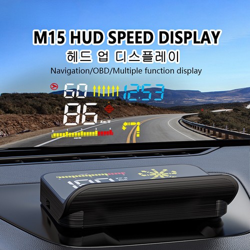 HUD M15 Head Up Display Overspeed Warning OBD2 Projector Speedmeter ...