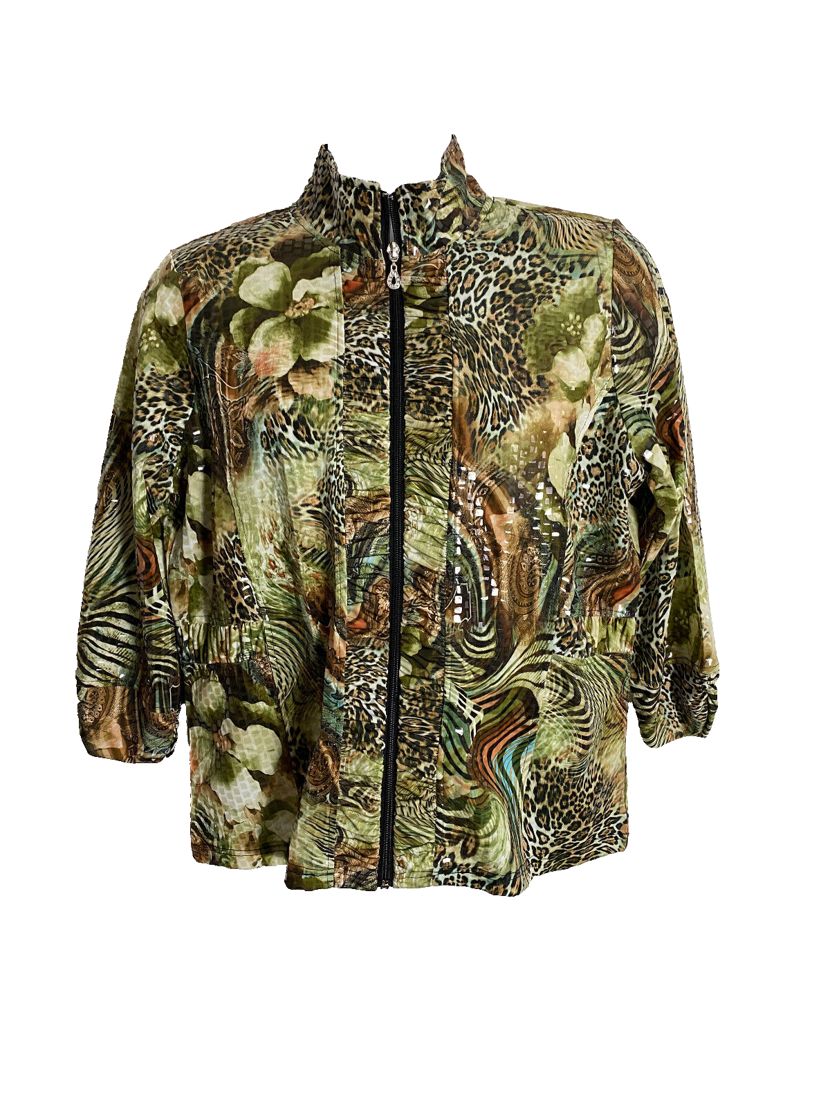 Toni Morgan Jacket Women Large Floral Animal Print Short Full Zip Clear ...