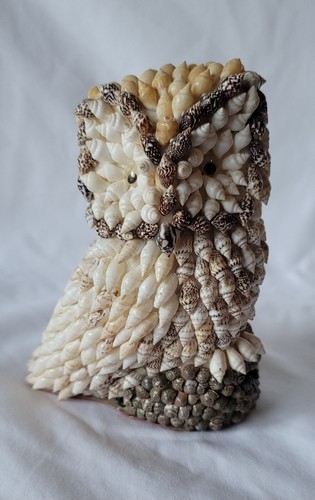 Rare, Vintage Seashell Encrusted Handmade Owl Sculpture On Perch 5"Tall ...