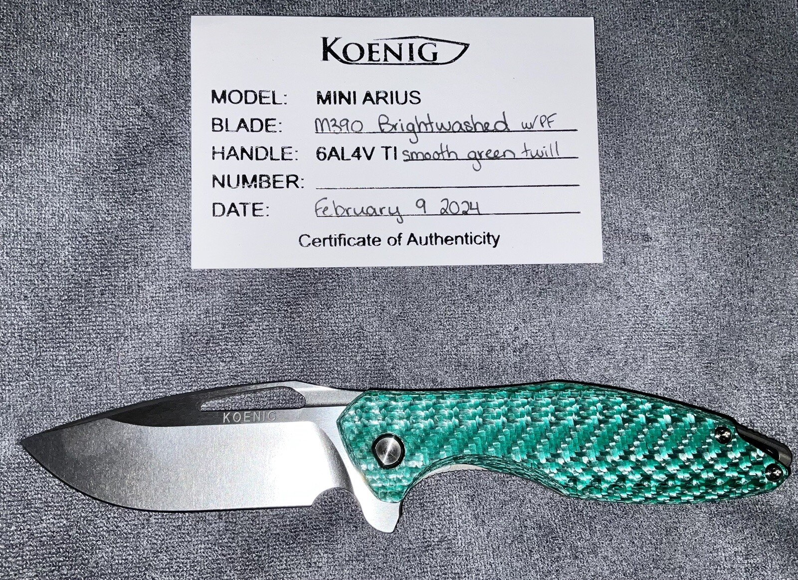 Koenig Knives - Arius Mini - Green CF / Ti / M390 | eBay
