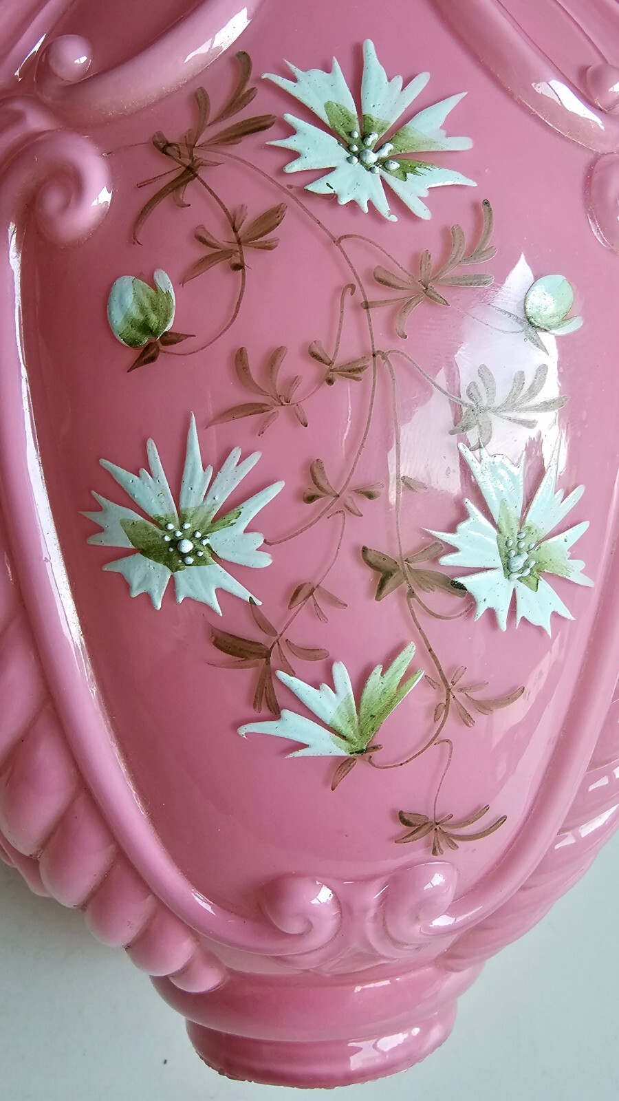 Pink Cased Glass Fount Base Lamp Floral Painted 8.5" Gone With The Wind ...