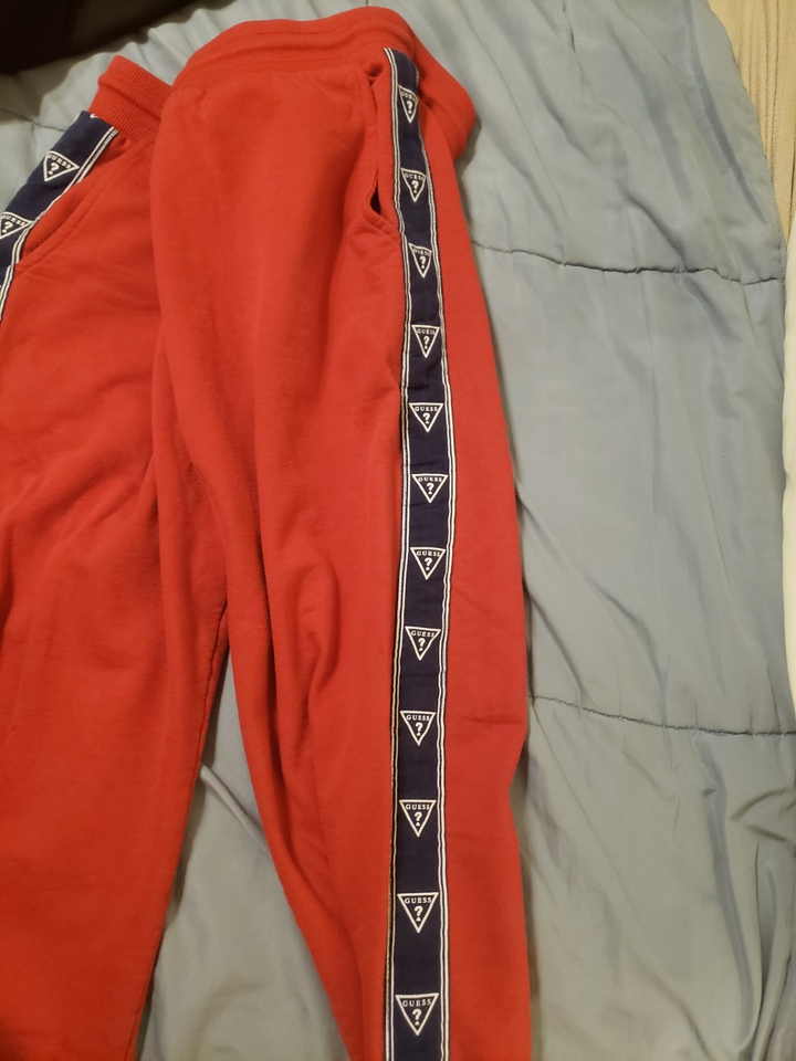 Guess Los Angeles Red Sweatpants Womens XL Logo Tape Stripe Drawstring ...