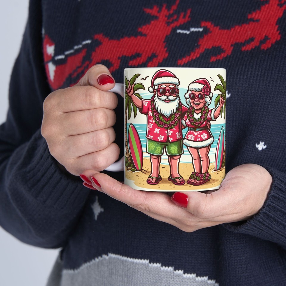 Christmas Ceramic Mug, Santa Claus and Miss Claus Mug, Holiday Coffee ...