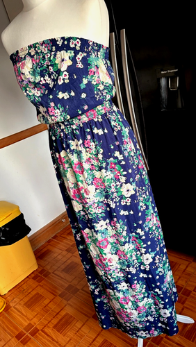 VGC Ladies NEXT Strapless NAVY BLUE Base All Over Floral Print Maxi ...