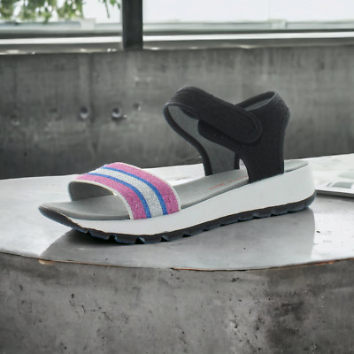 NEW Bernie Mev Sandals Shoes Size 8.5 Woven Metallic Pink Blue Black ...