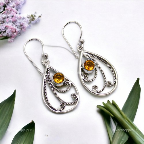 925 Silver November Birth Citrine Gemstone Engagement Dangling Handmade ...
