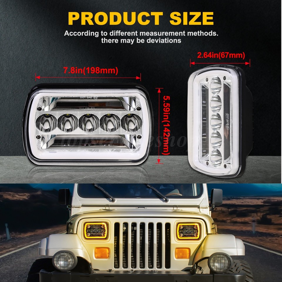 Pair 7X6 LED Headlights Hi/Lo DRL Turn Signal For 82-93 Chevy S10 ...