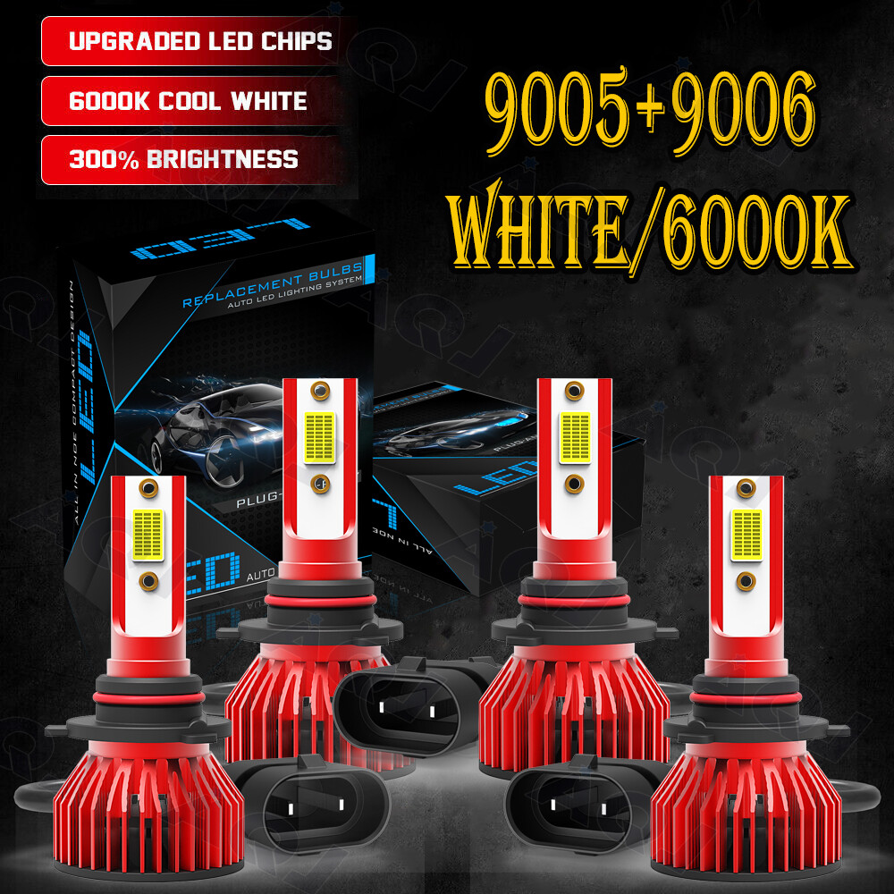 9005 9006 LED Headlights Bulbs 10000K High Low Beam Kit Combo Super ...