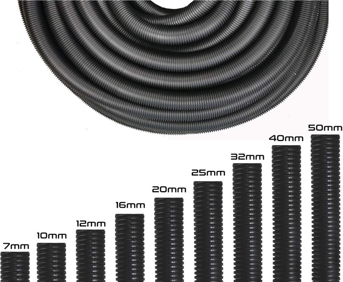 Black Flexible Conduit Split & Non Split Convoluted Tube Cable Tidy ...
