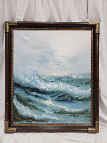 H. Gailey Original Oil Painting Seascape Ocean Waves Seagulls 20x24 ...