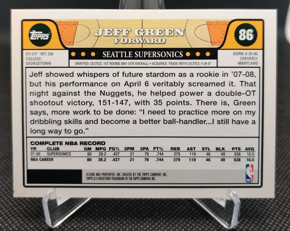 2008-09 Topps #86 Jeff Green Seattle Supersonics Basketball Card | eBay