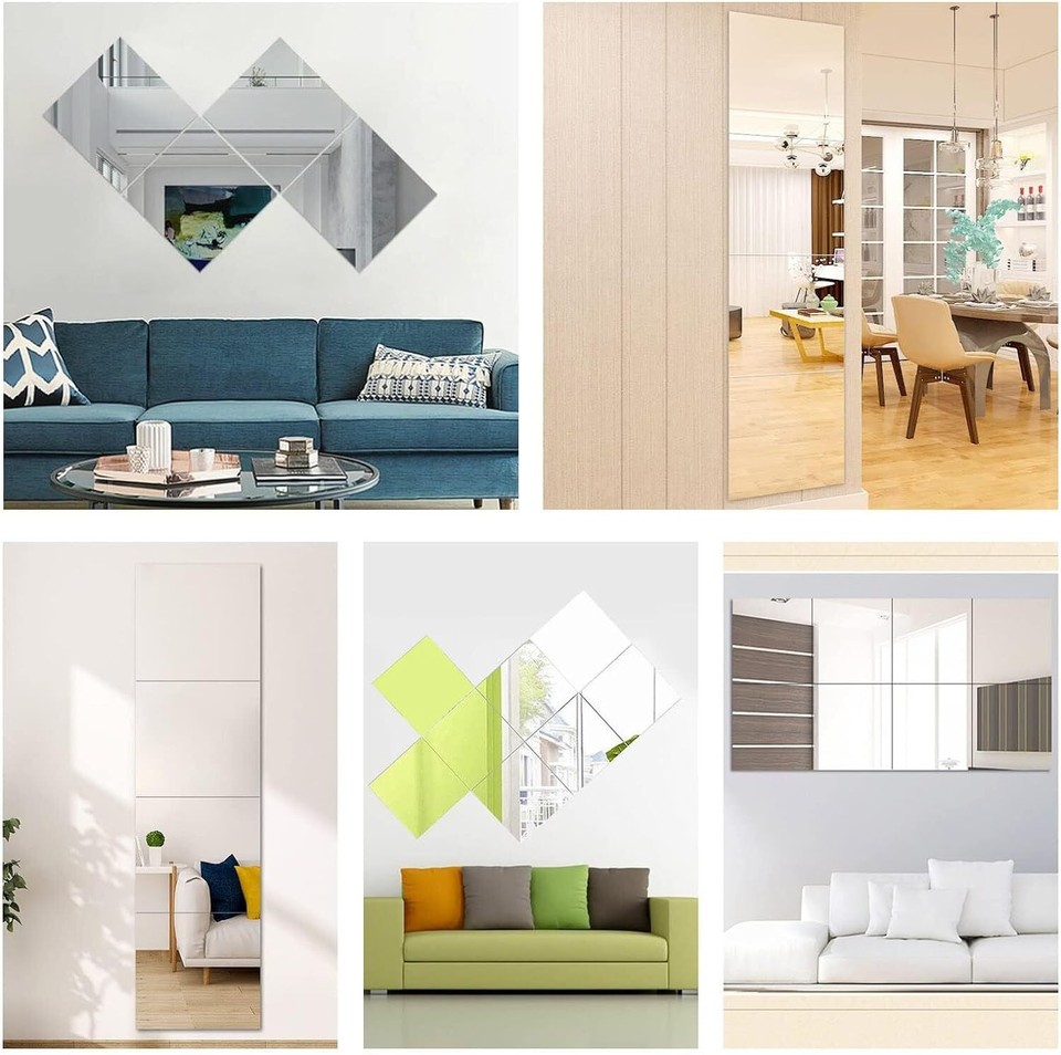 8X Acrylic Glass Tiles Wall Sticker Square Self Adhesive Stick On Art ...