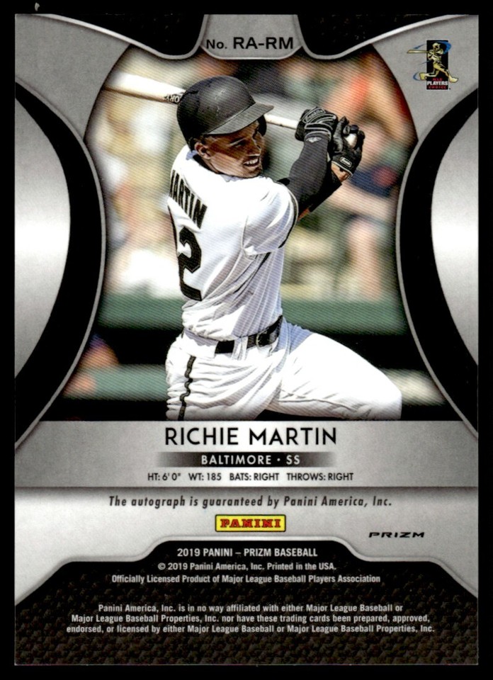 2019 Prizm Blue Prizm Richie Martin Rookie Auto Baltimore Orioles #RA ...