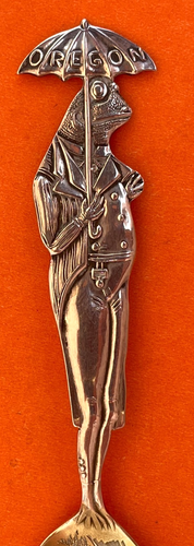 STUNNING FIGURAL FROG PORTLAND OREGON WEBFOOT STERLING SILVER SOUVENIR ...
