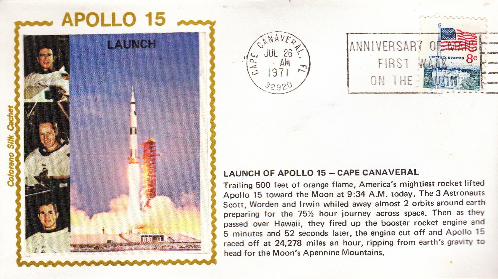 Apollo 15 Launch! Colorano Silk Cachet | eBay