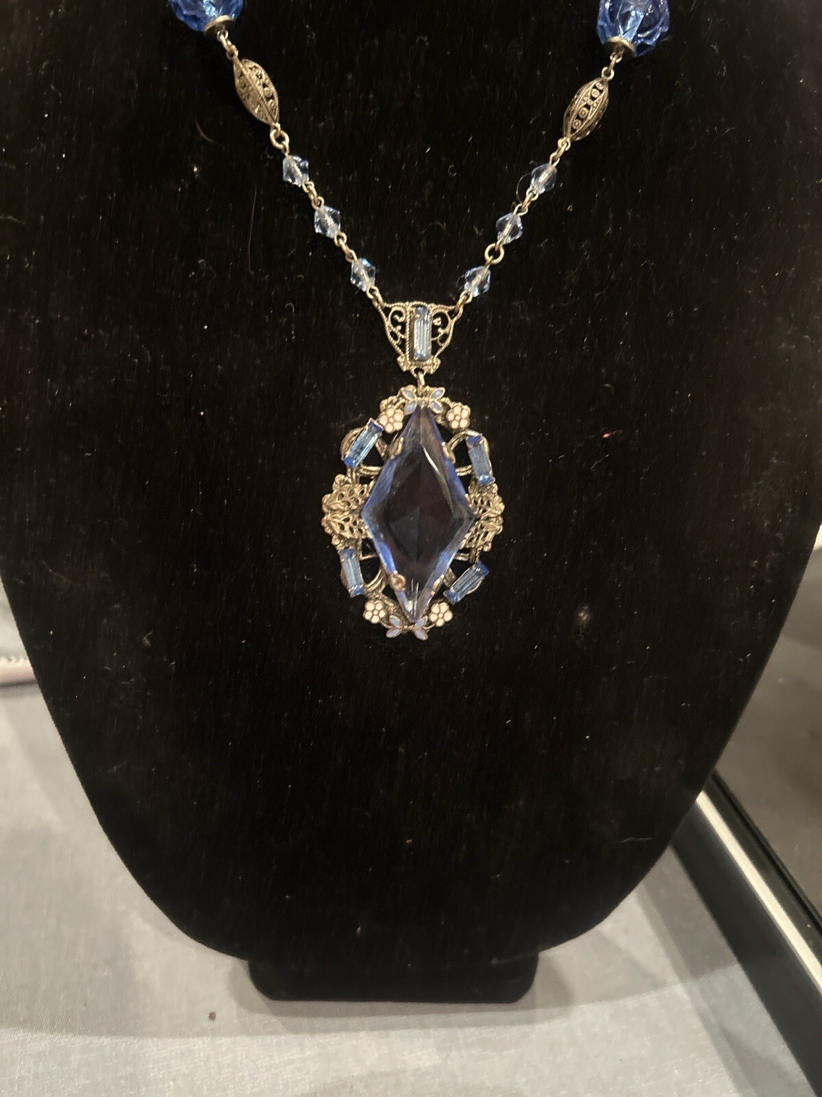 Authentic Max Neiger Blue Crystal & Enamel Necklace - Gem