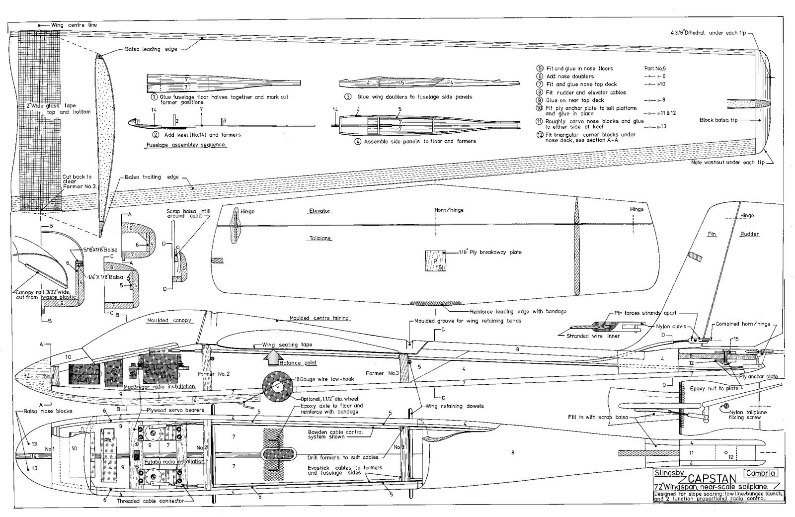 CAMBRIA SLINGSBY CAPSTAN GLIDER PLAN 72" SPAN SLOPE SOARER PLANS | eBay UK