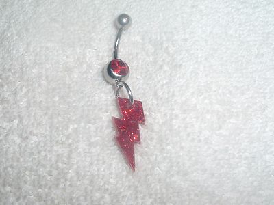Red Glitter Lightning Bolt Belly Navel Ring Body Jewelry Piercing 14g ...