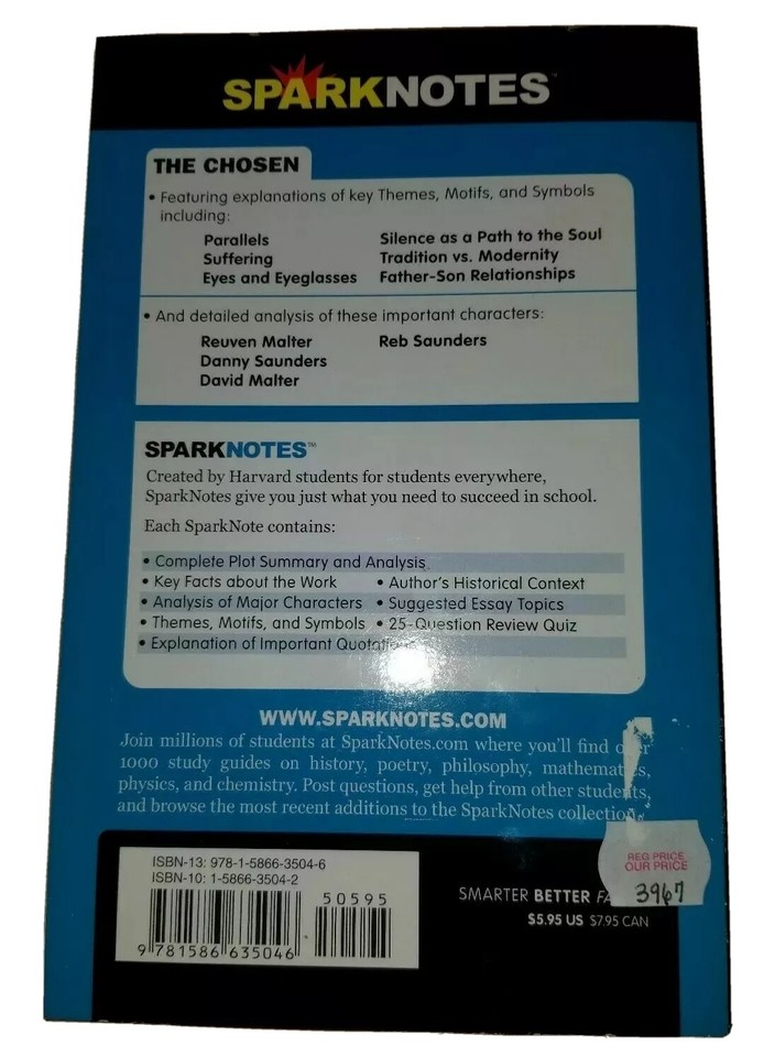 The Chosen. SparkNotes Study Guide. Book By Chaim Potok. | eBay