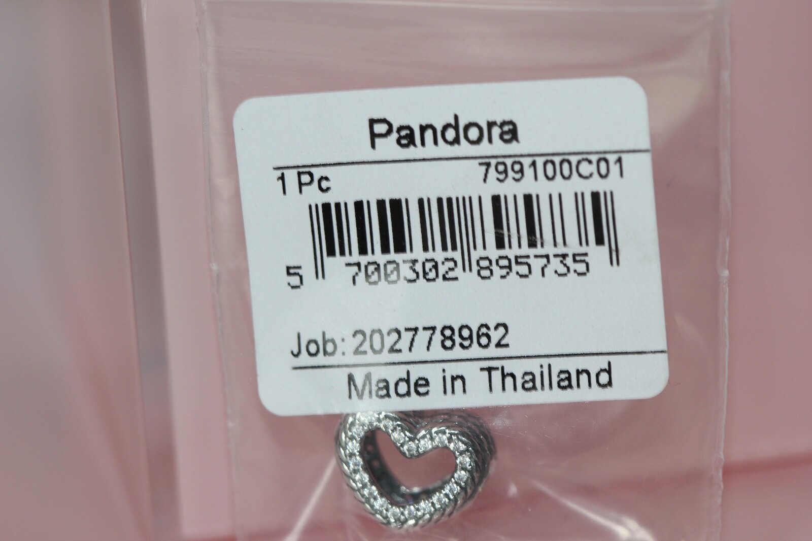 NIB PANDORA PAVE SNAKE CHAIN PATTERN OPEN HEART CHARM 799100C01 ...