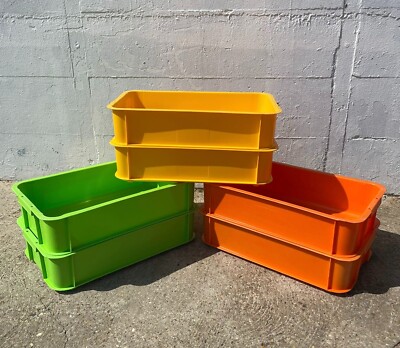 2 x Solid Plastic Dough Tubs 640 x 390 x 150mm Stacking Boxes Heavy ...