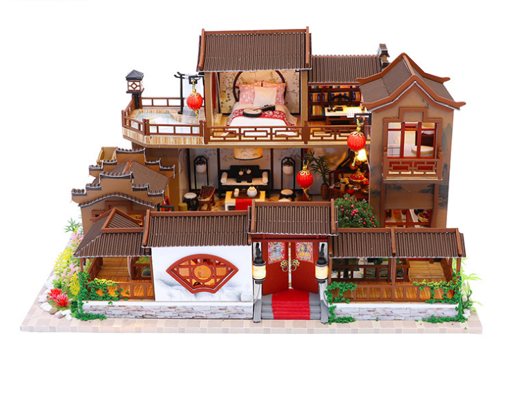 New DIY Miniature Wooden Dollhouse Chinese House Model Kits Handcrafted ...
