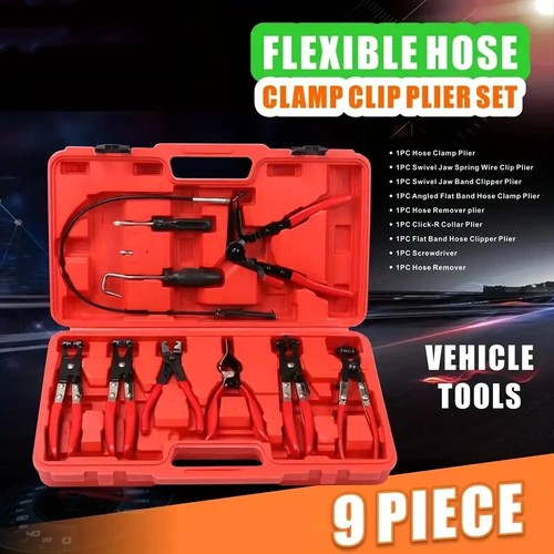 Hose Clamp Pliers 9pcs Kit Clips Removal Tool Set Long Reach Wire ...