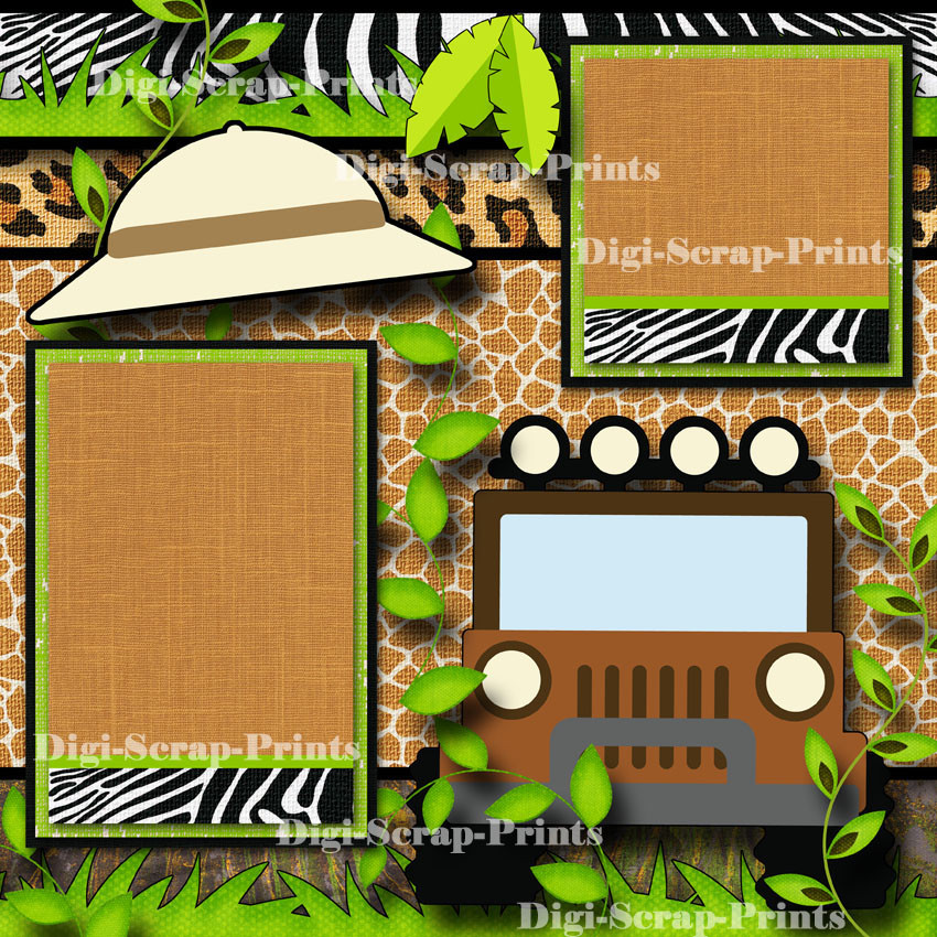 WILD TIME zoo safari 2 premade scrapbook pages ANIMALS DIGISCRAP | eBay