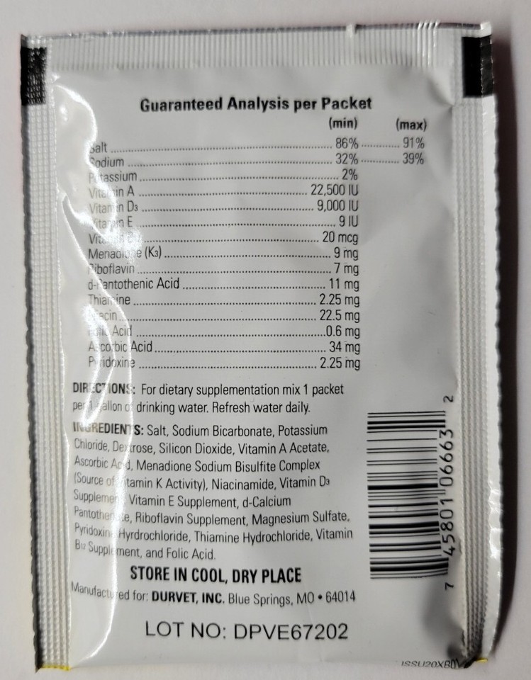 Lot of 4 Durvet Vitamins & Electrolytes for Poultry 5gm Packets | eBay
