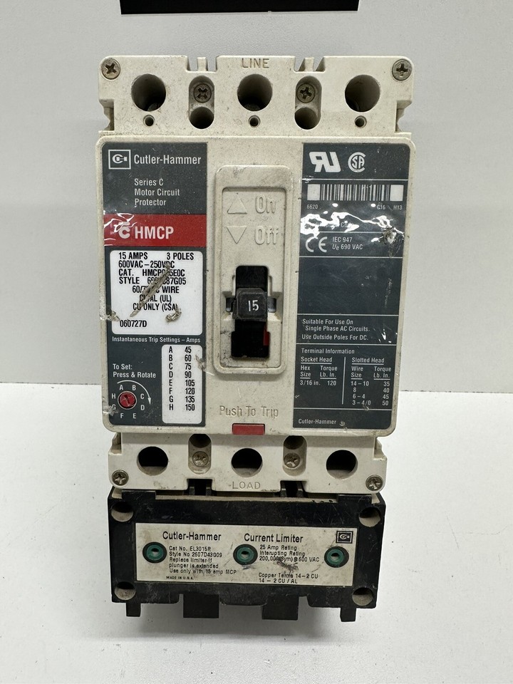 Cutler Hammer HMCP015E0C 15 Amp 3 Pole Circuit Breaker Used EL3015R | eBay