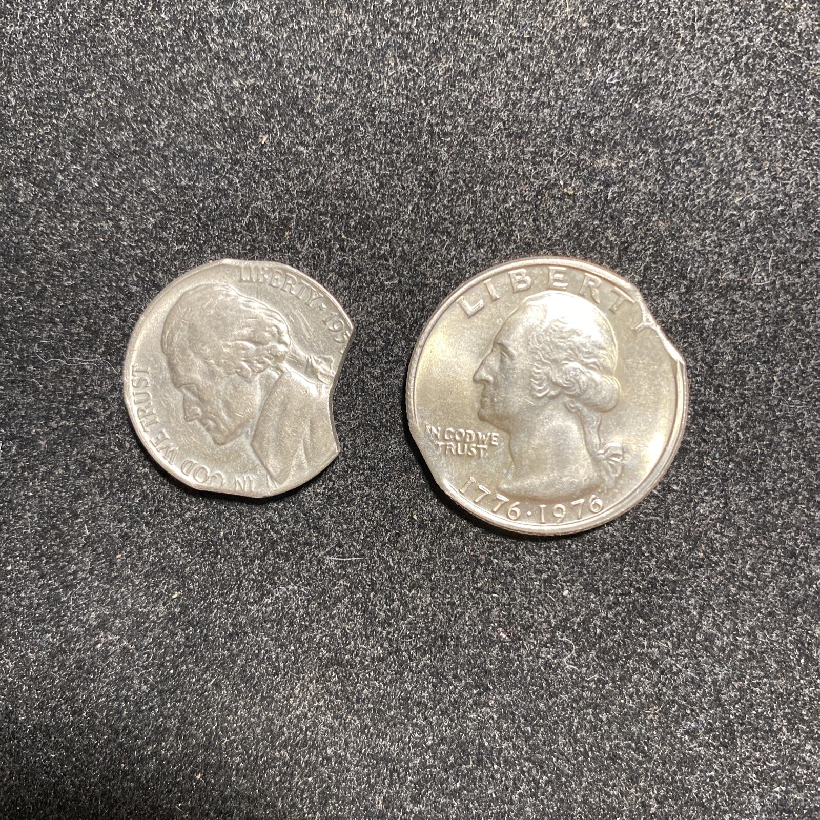 2 PC LOT CLIPPED PLANCHET ERRORS; JEFF 5C TRIPLE CLIP / 1976 WASH 25C ...