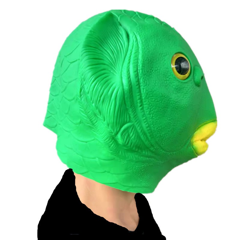 1pc Halloween Green Fish Mask Monster Fish Head Cover Fun Cosplay props ...