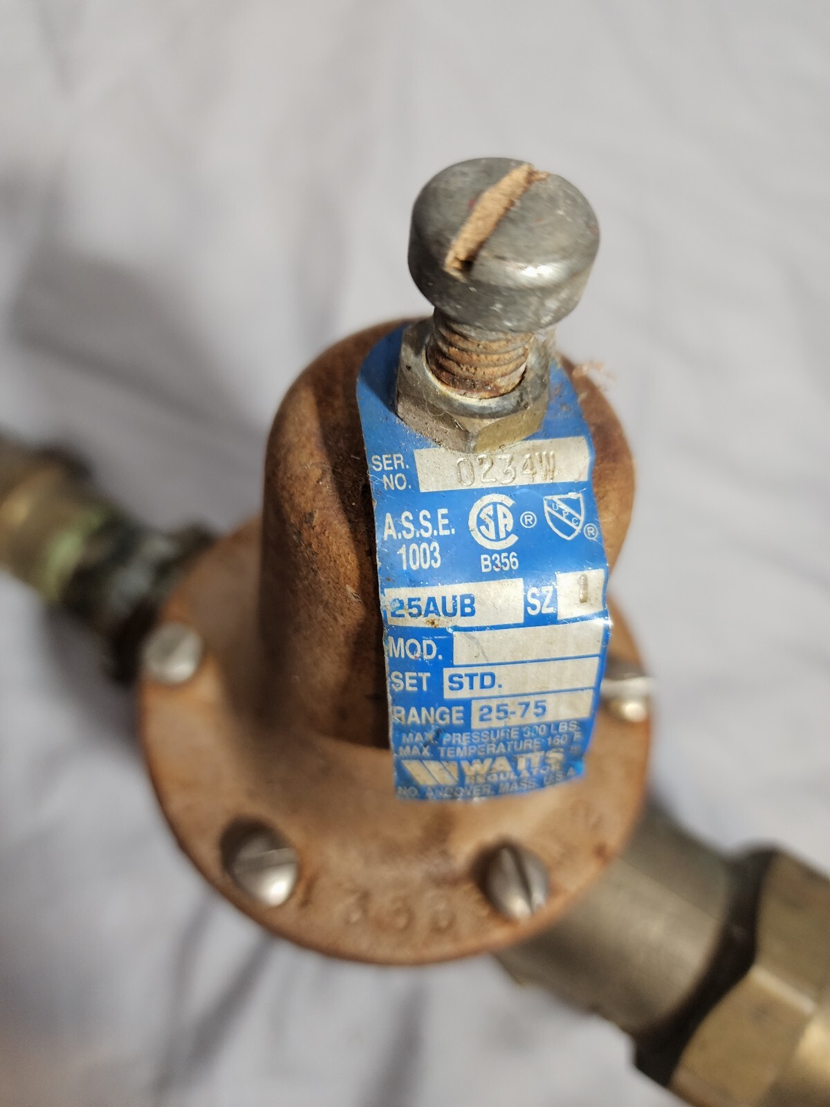 Watts 25AUB Pressure Regulator 1" Solder Double Union 25-75 PSI Output ...