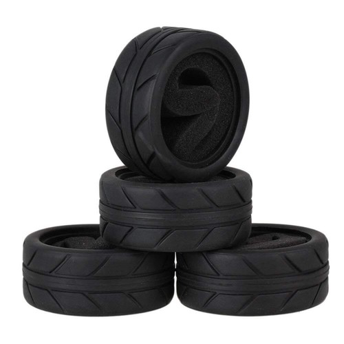 4 pcs RC 1:10 Black 65mm OD 52mm ID Rubber RC Tyres On-road Racing Car ...