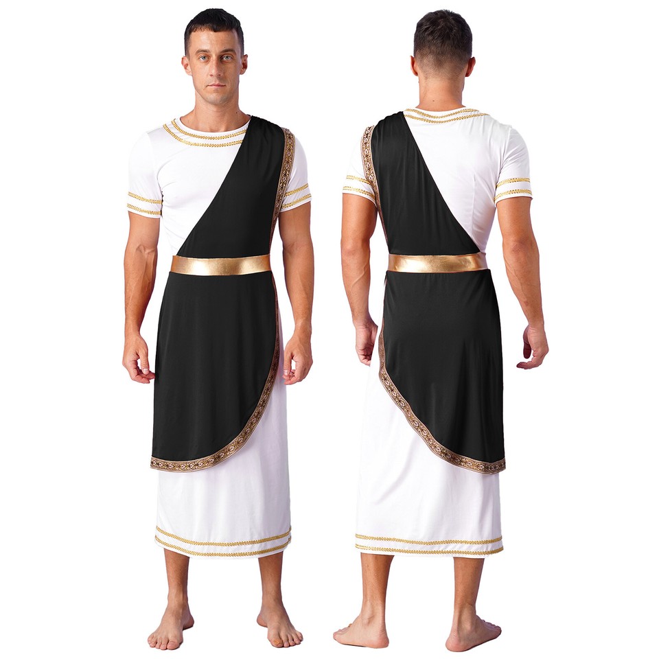 US Men Toga Greek God Costume Short Sleeve Roman Cosplay Robe Toga ...