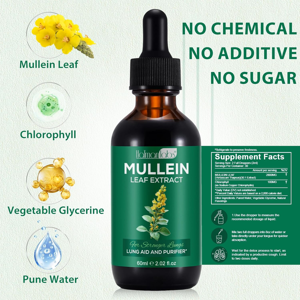 2 Pack Mullein Drops for Lungs, Natural Mullein Herbal Supplements ...