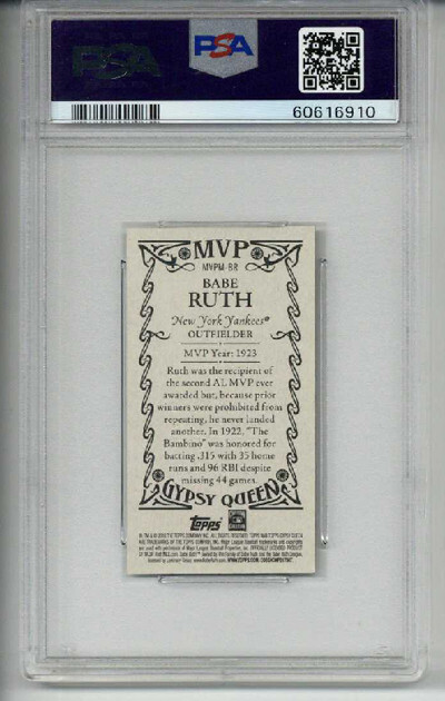2016 TOPPS GYPSY QUEEN MINI MVP BABE RUTH CARD NEW YORK YANKEES PSA 10 ...