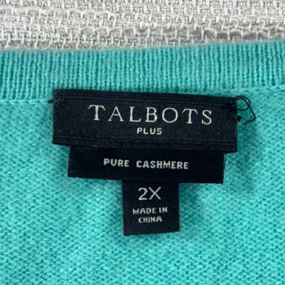Talbots Plus Pure Cashmere Sweater Women's 2X Button Cuff Aqua Blue | eBay