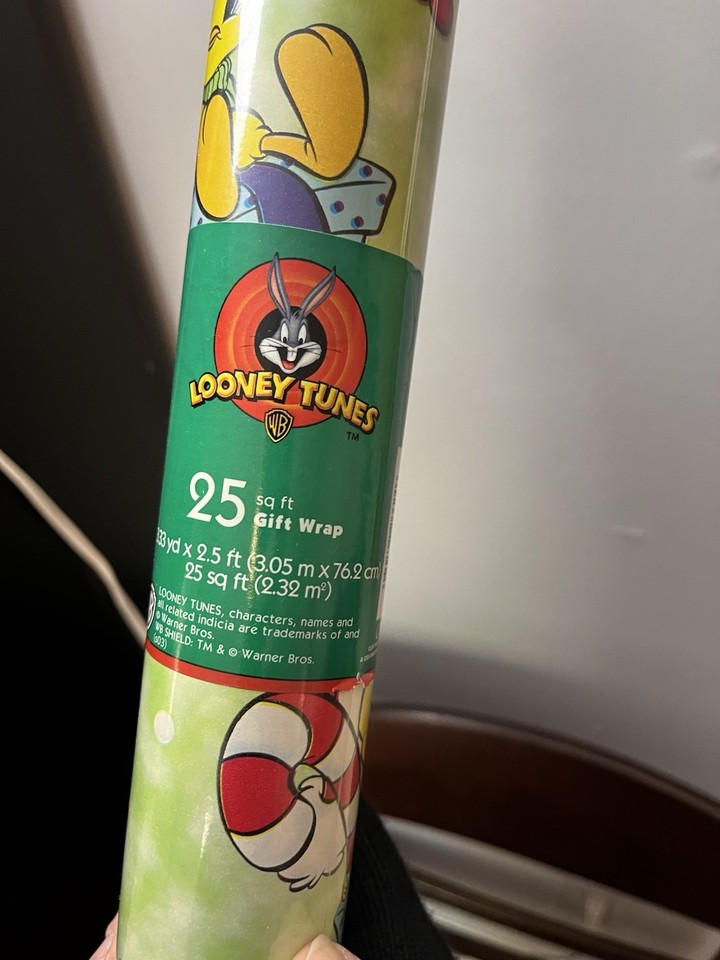 Vtg Looney Tunes 1990s Christmas Gift Wrapping Paper 25 Sq Ft Sealed ...