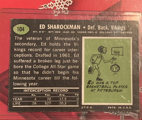 1969 Topps Ed Sharockman #104 Minnesota Vikings | eBay