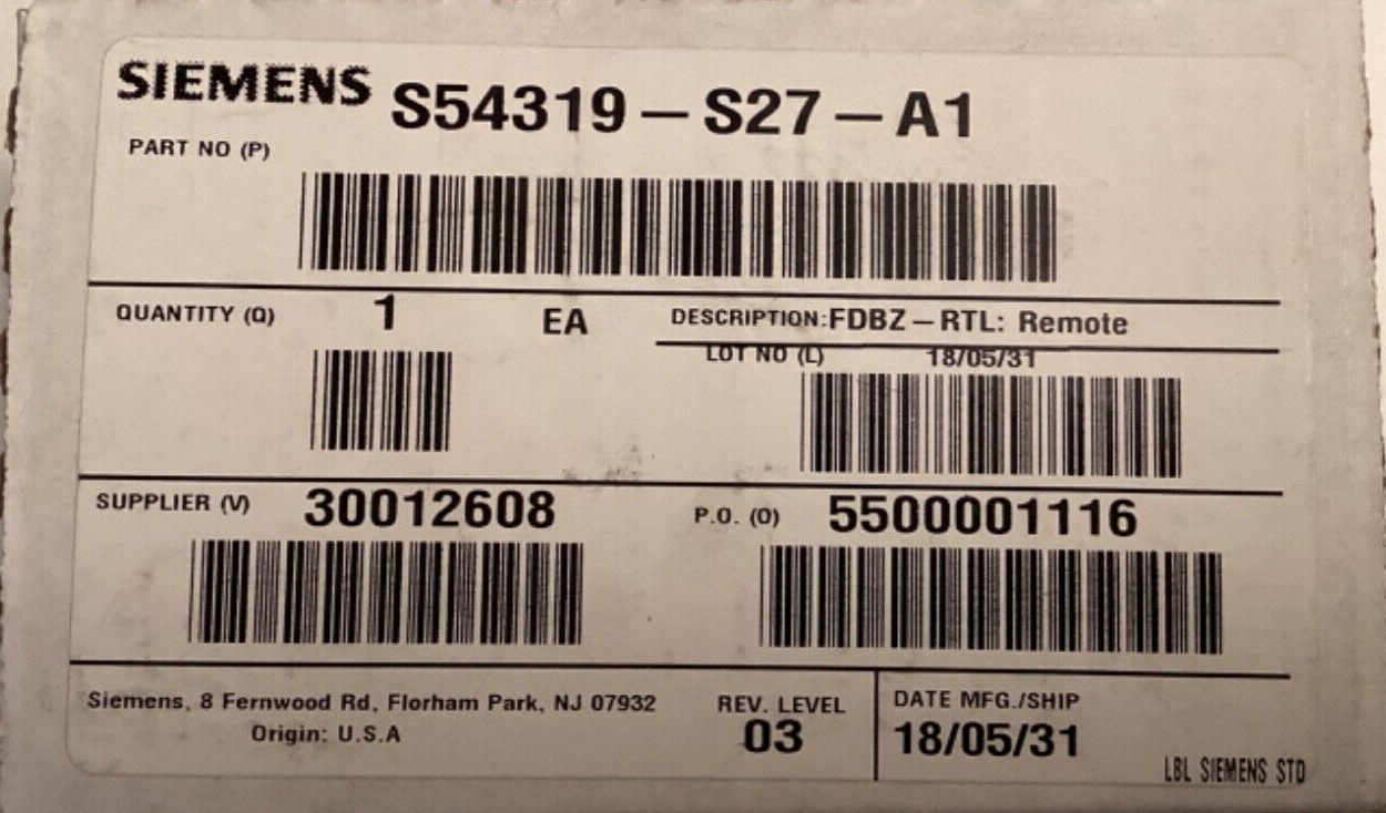 Siemens S54319-S27-A1 FDBZ-RTL Fire Alarm Remote Test Switch NEW | eBay