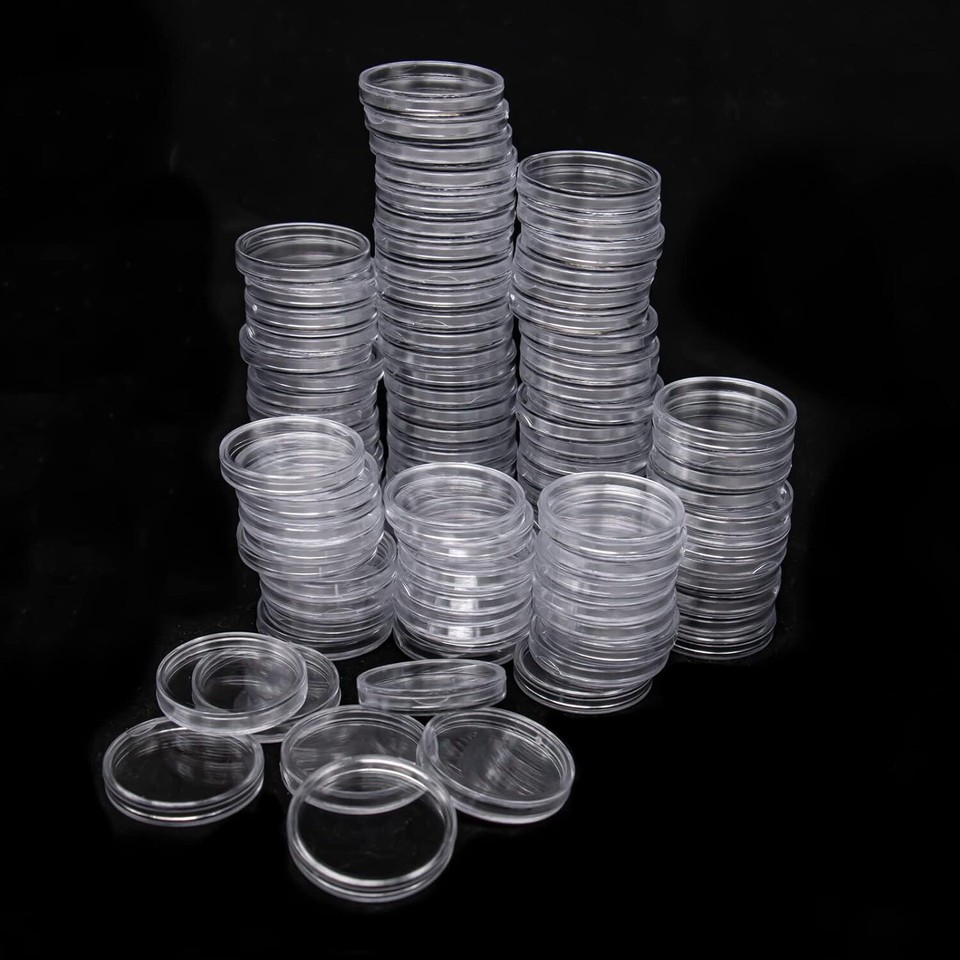 100PCS 30mm Coin Holder Capsules Case Clear Plastic Round Storage ...