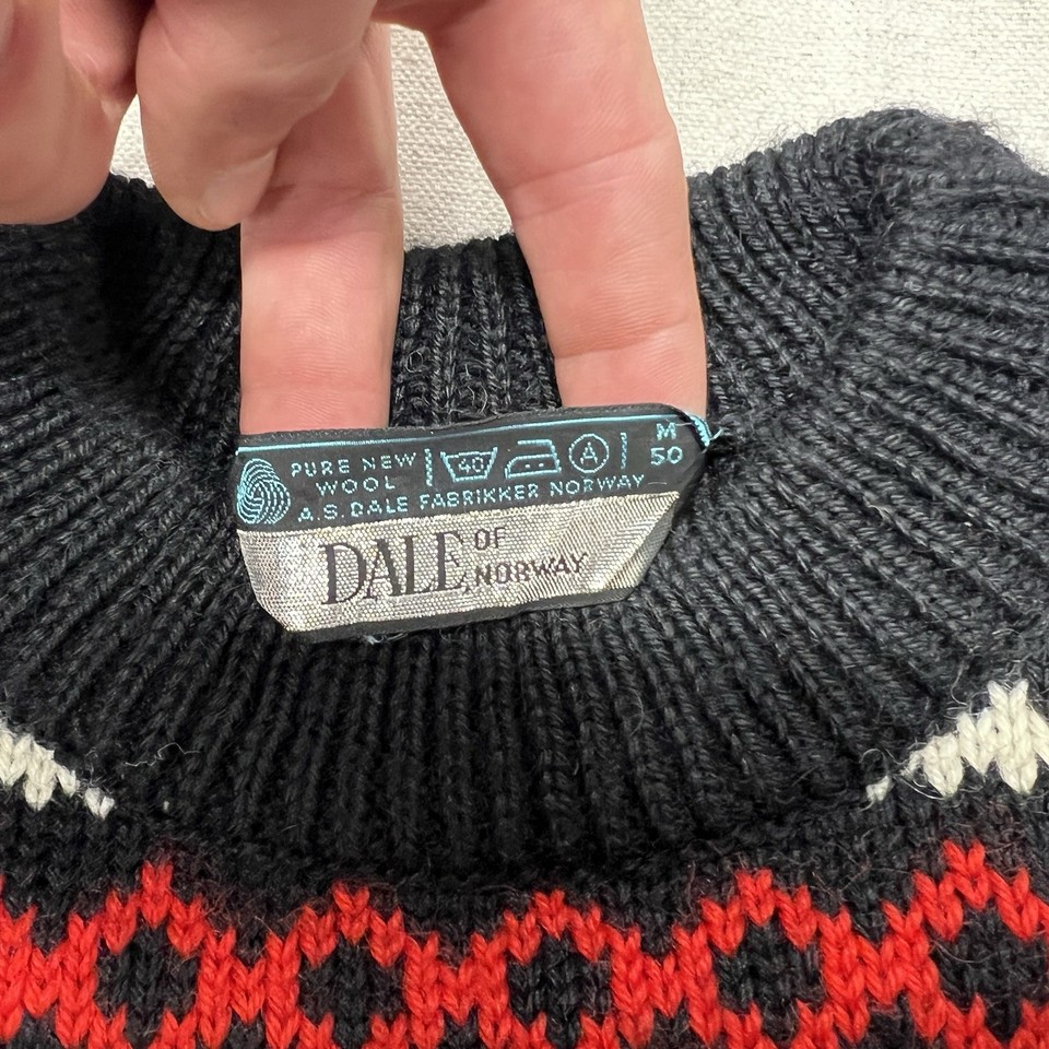 Vtg Dale of Norway Wool Sweater Nordic Reindeer Fair Isle Black Size ...