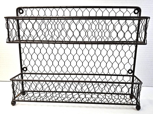 Black Metal Chicken Wire Wall-Mounted Storage Rack With Two Shelves ...