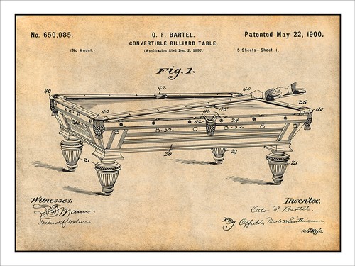1897 Convertible Billiard Table Patent Print Art Drawing Poster | eBay