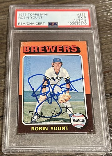 Robin Yount Brewers 1975 Topps Mini #223 Rookie Card RC Signed PSA 5 8 ...
