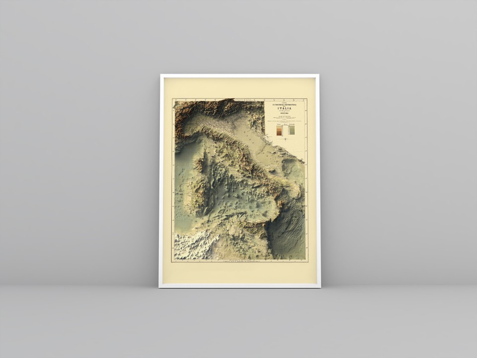 Italy Map, Italy Bathymetric 2D Relief Map, Italy Vintage Map - 2D Flat ...