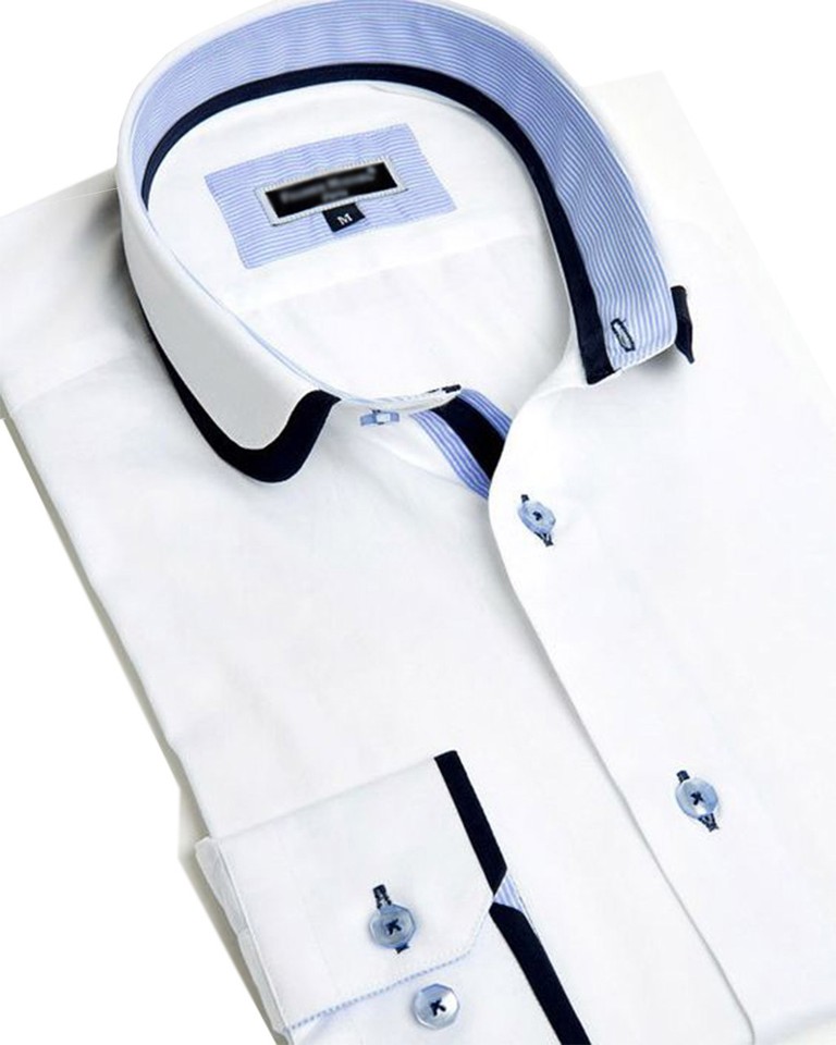 New Mens Italian Double Collar Slim Fit Shirt Round/Folding Collar Long ...