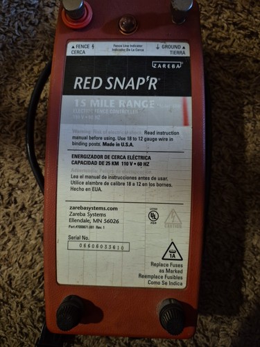 Red Snap'r model 66B electric fence controller 110v-60hz 15 mile range ...