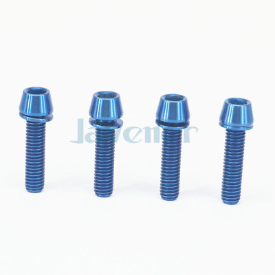 LOT 4 M6 x 25mm Blue GR5 Titanium Taper Cone Head Bolts With Washer ...
